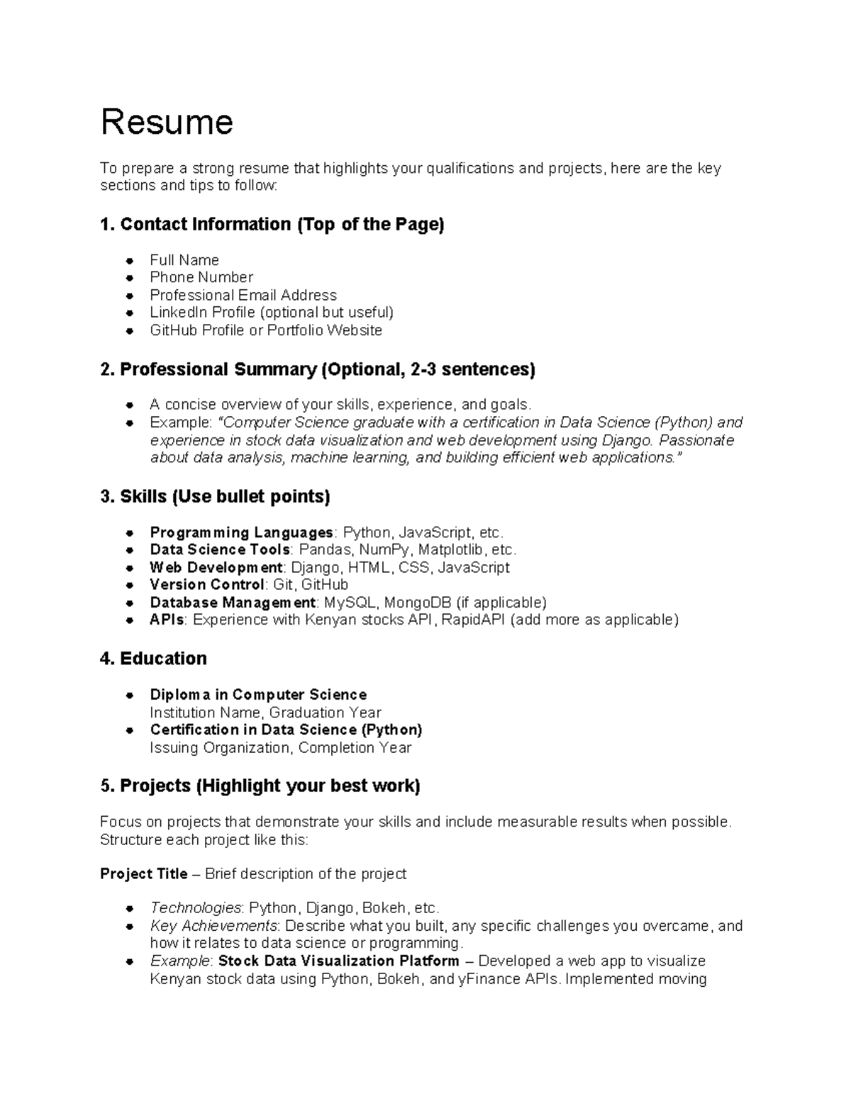 Resume - notes - Resume To prepare a strong resume that highlights your ...