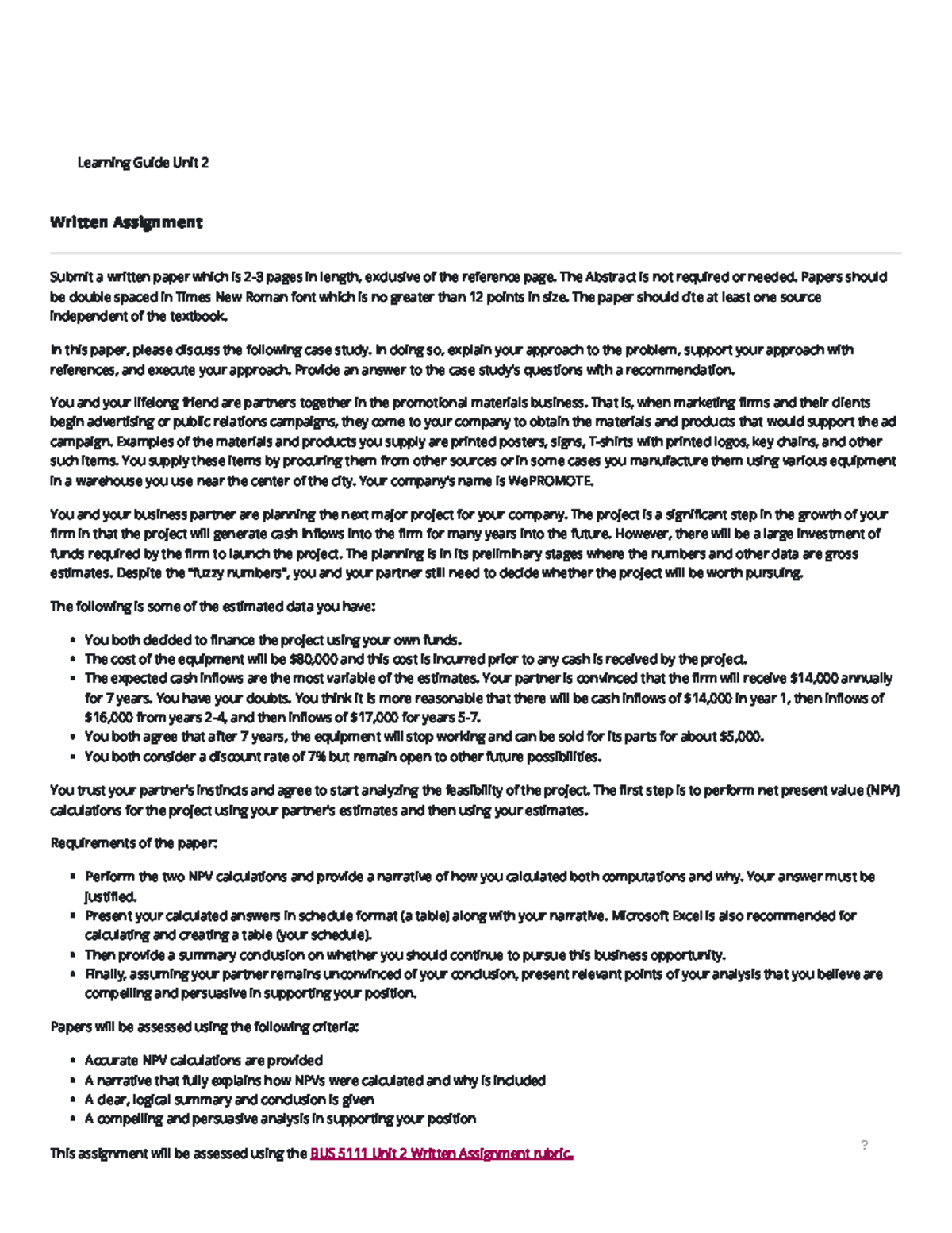 Learning Guide Unit 2 Written Assignment Home Learning Guide Unit 2 8446