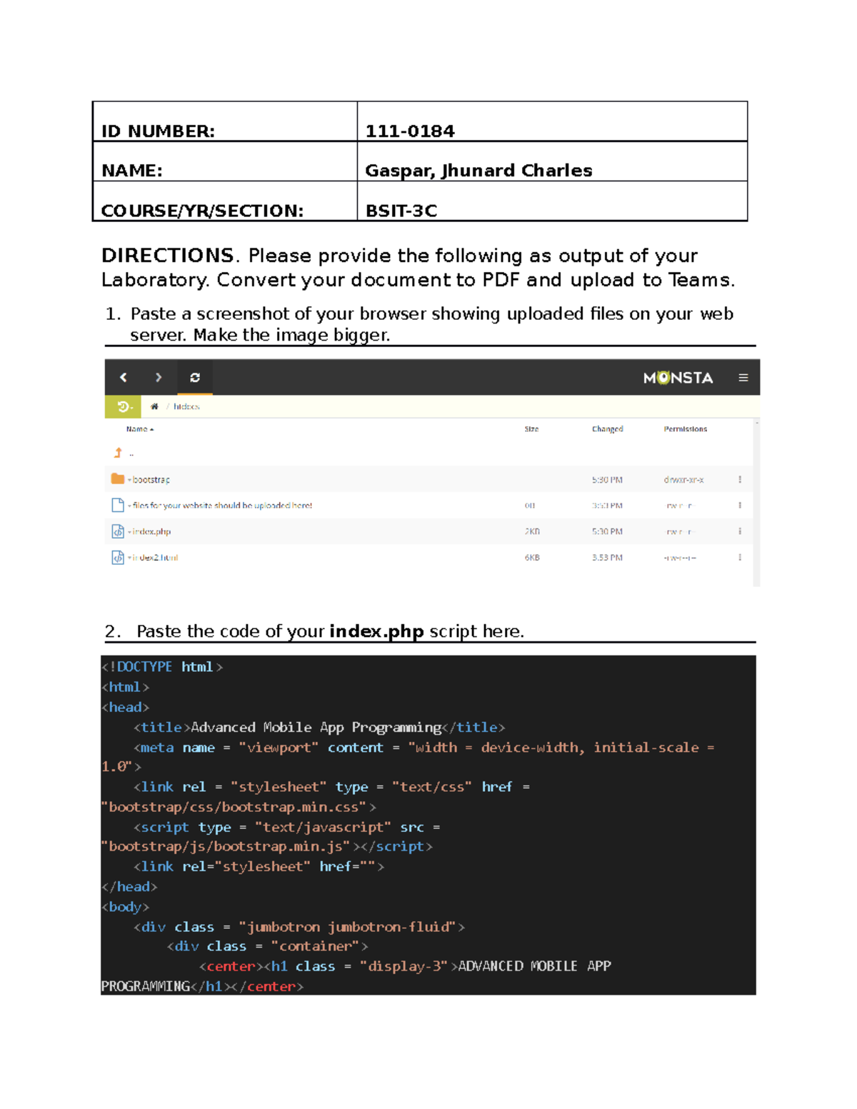 13. Lab-Activity-2-Output (JCGaspar) P100 - ID NUMBER: 111- NAME: Gaspar, Jhunard Charles - Studocu