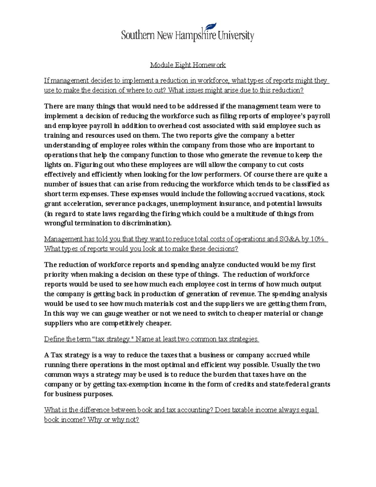 ACC 340 Module Eight Homework - Module Eight Homework If management ...