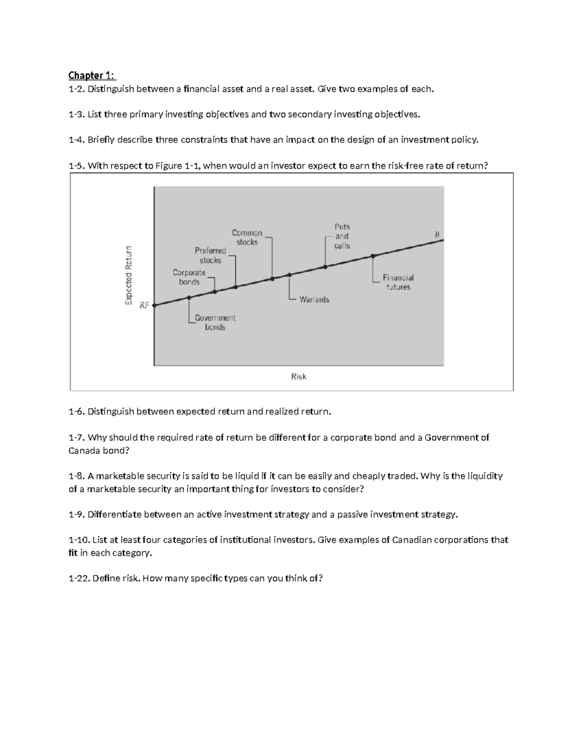 FMGT 4620 - Lab - Ch1 - Summaries - Chapter 1: 1-2. Distinguish between a financial asset and a ...