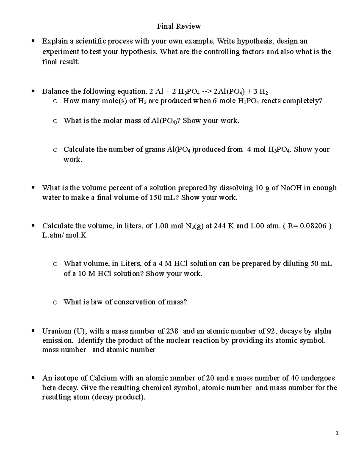 Final Review - Final Review Explain a scientific process with your own ...