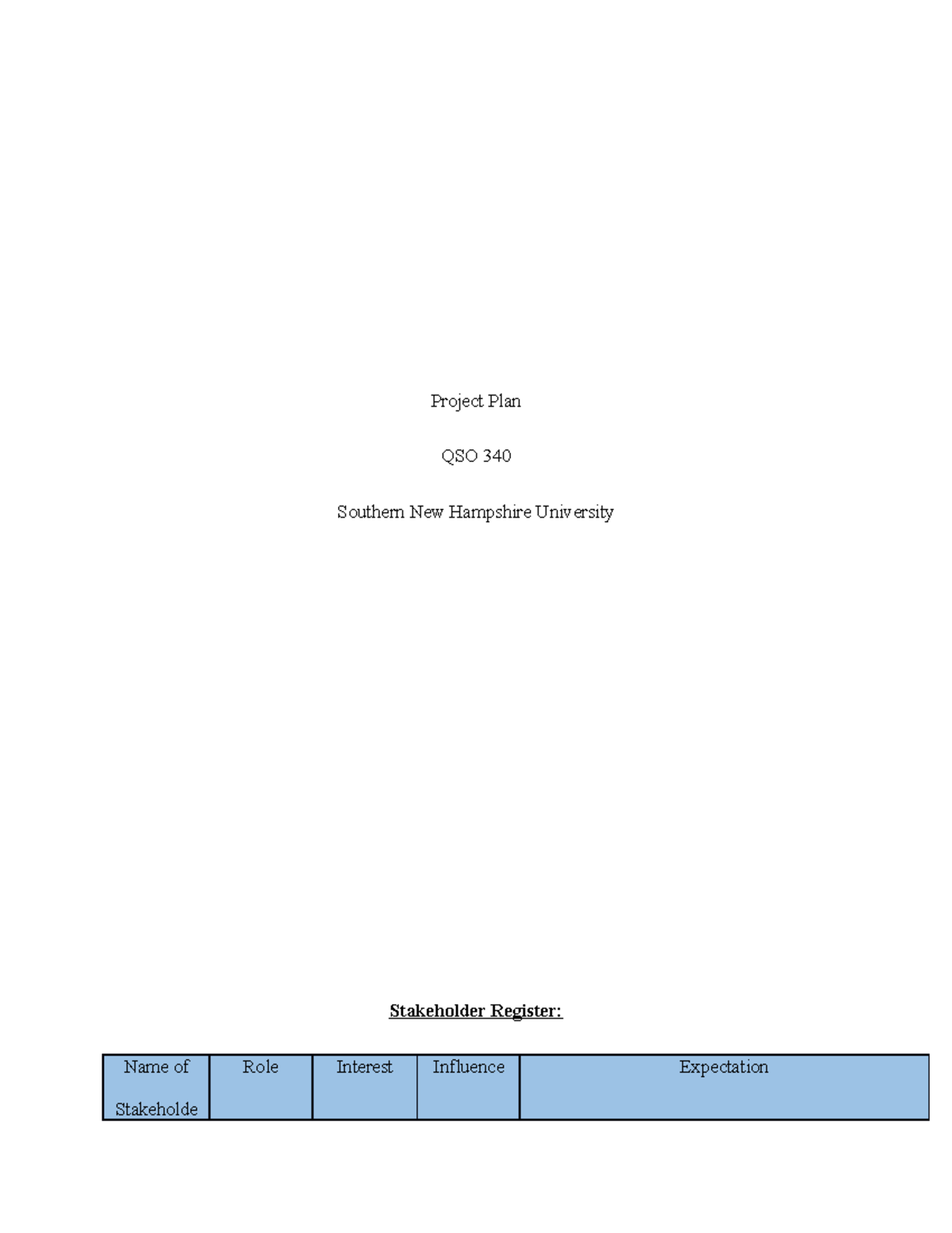3-2 Project - Project Plan QSO 340 Southern New Hampshire University ...
