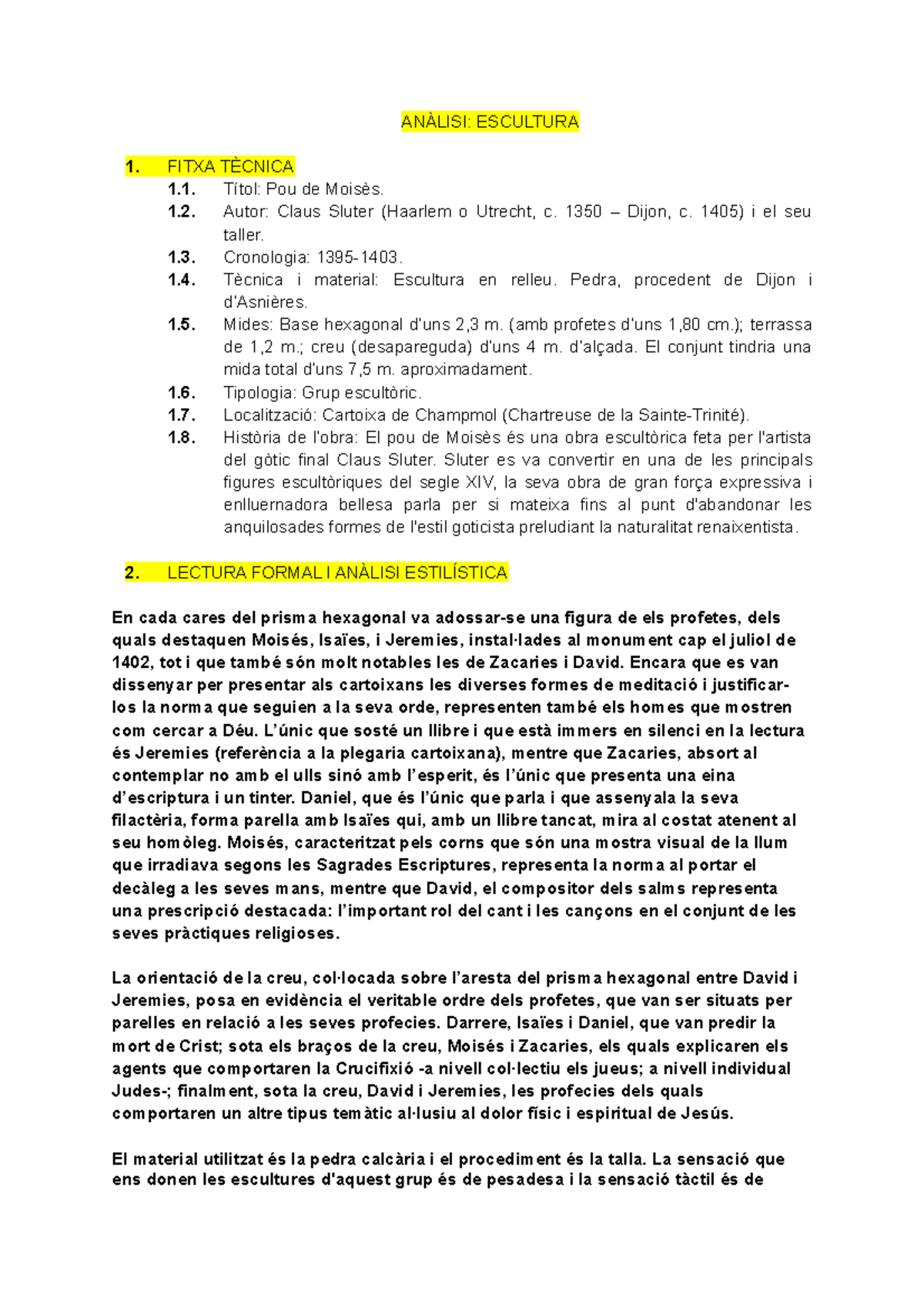 Pou de Moisès per a sele t anira molt be - ANÀLISI: ESCULTURA 1. FITXA ...