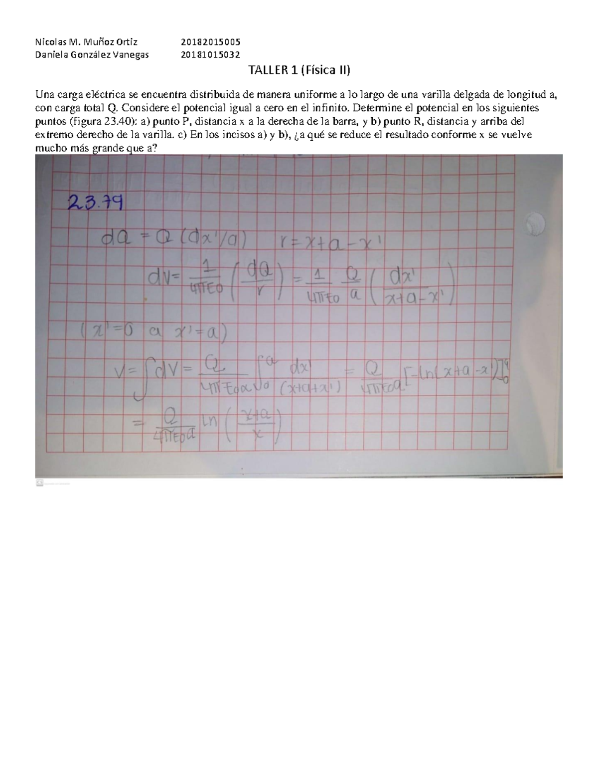 540767923 Taller 1 Fisica II - Daniela Gonz·lez Vanegas 20181015032 ...