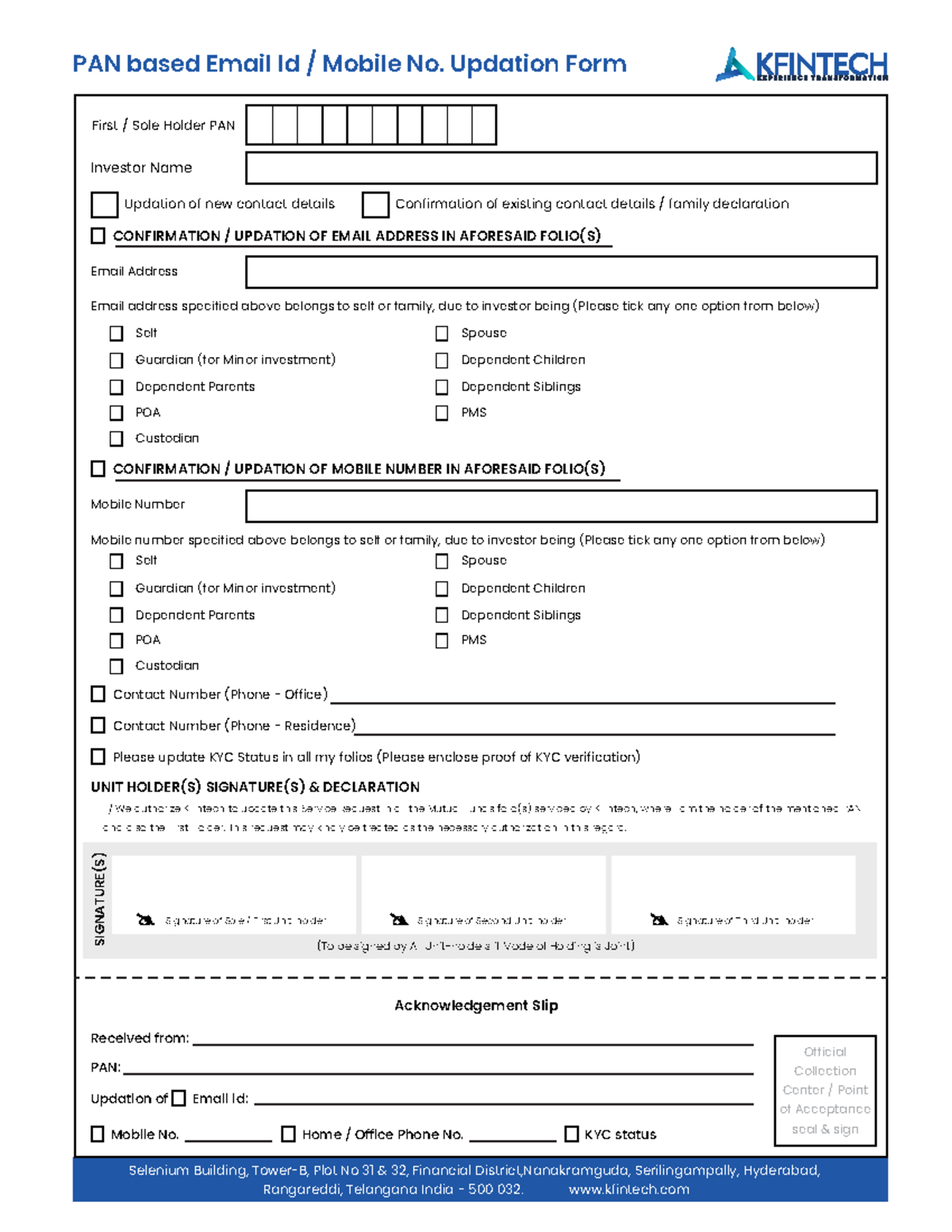 KFintech PAN base request form NEW - PAN based Email Id / Mobile No ...