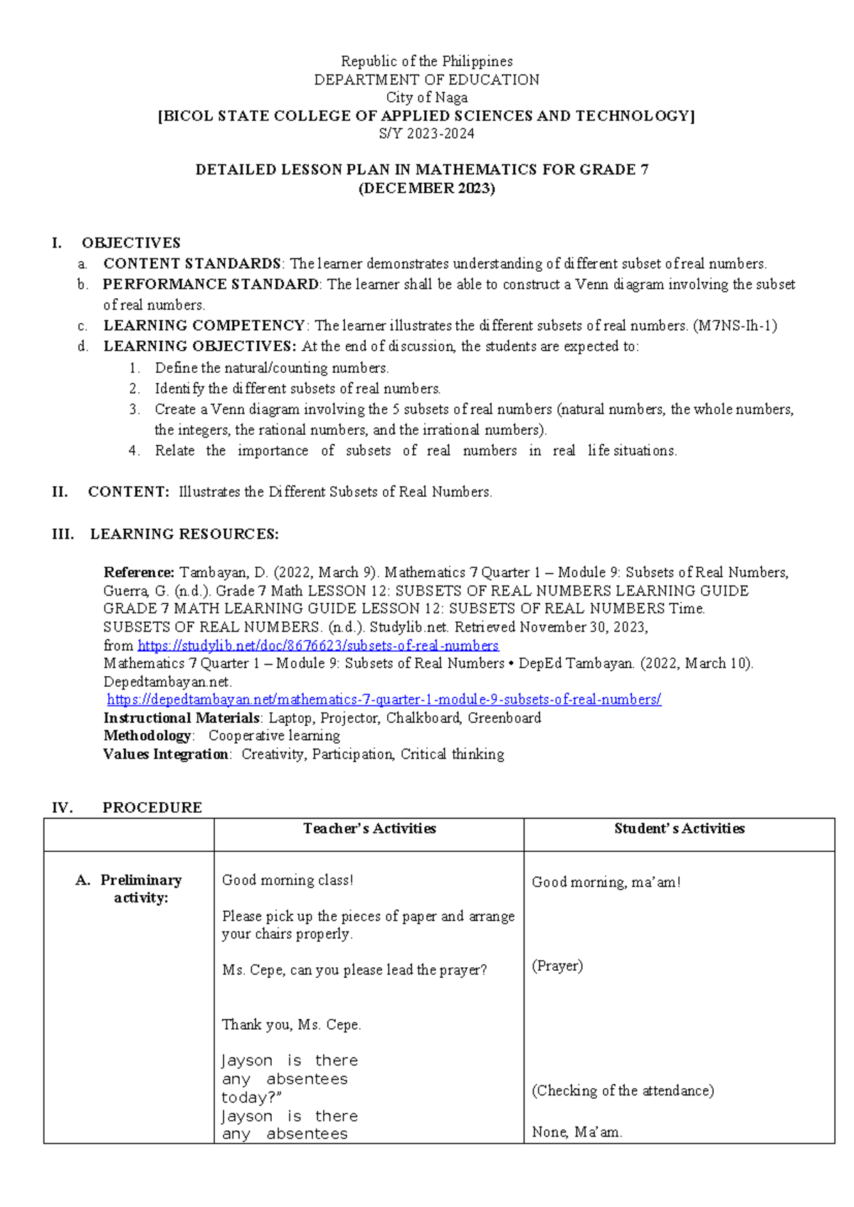 Detailed Lesson PLAN - DLP - Republic of the Philippines DEPARTMENT OF ...