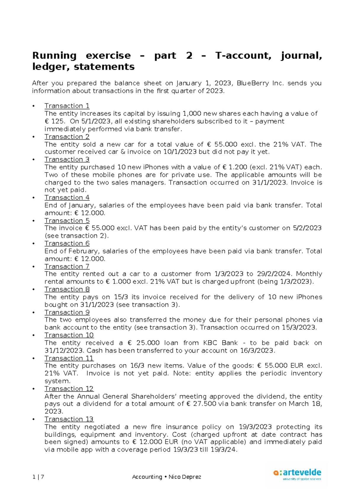 Ch02 - Running exercise - Running exercise – part 2 – T-account ...