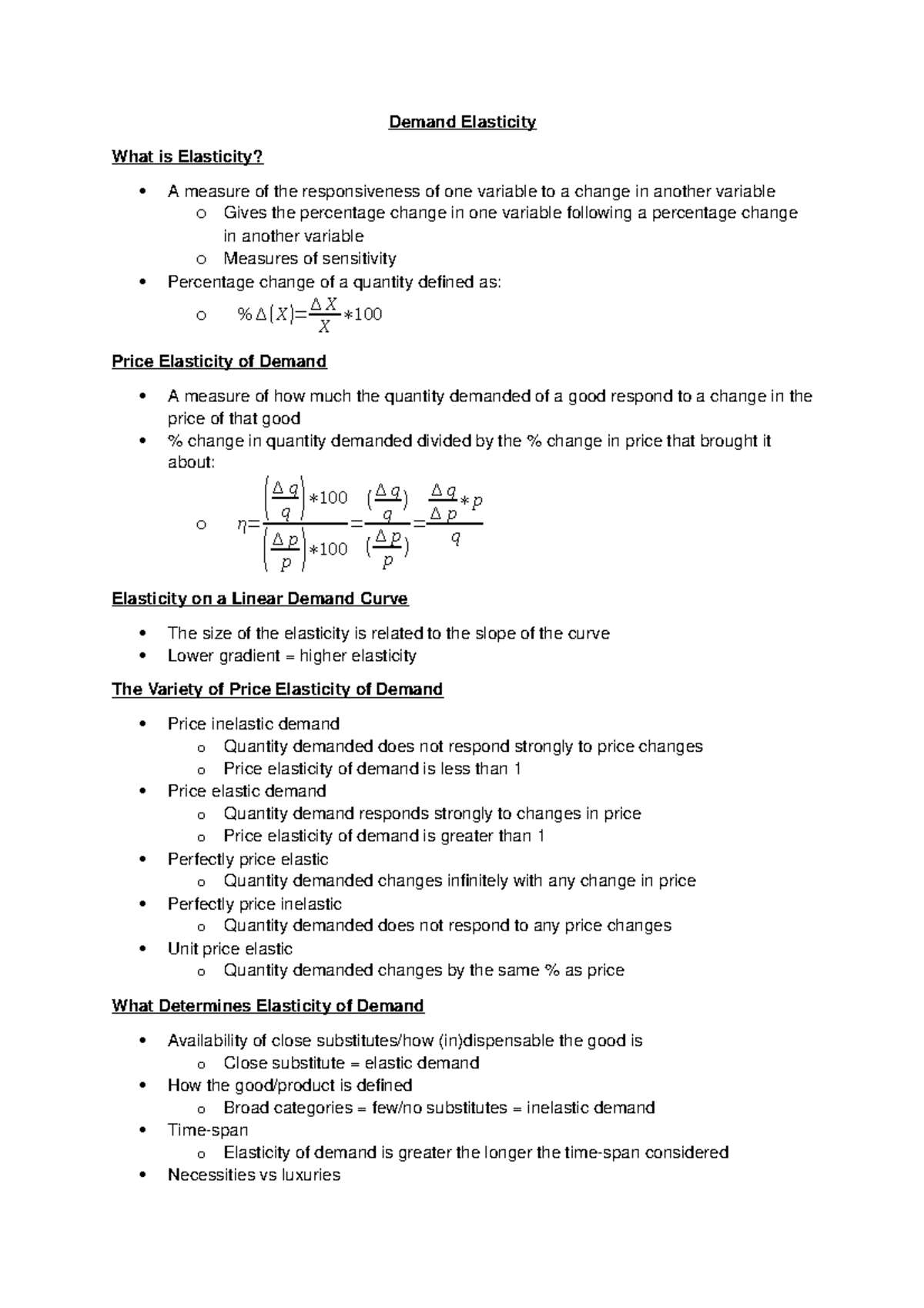 Demand Elasticity - Lecture notes 1 - Demand Elasticity What is ...