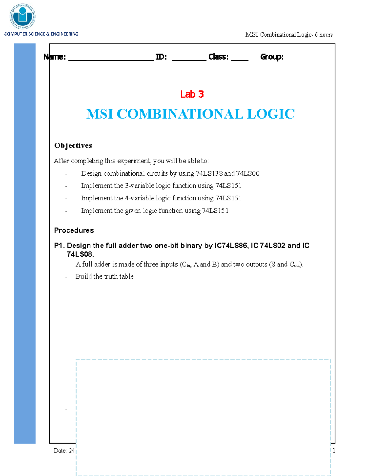 DLD LAB experiment 3 Report 2021 - Name: ____________________ ID ...