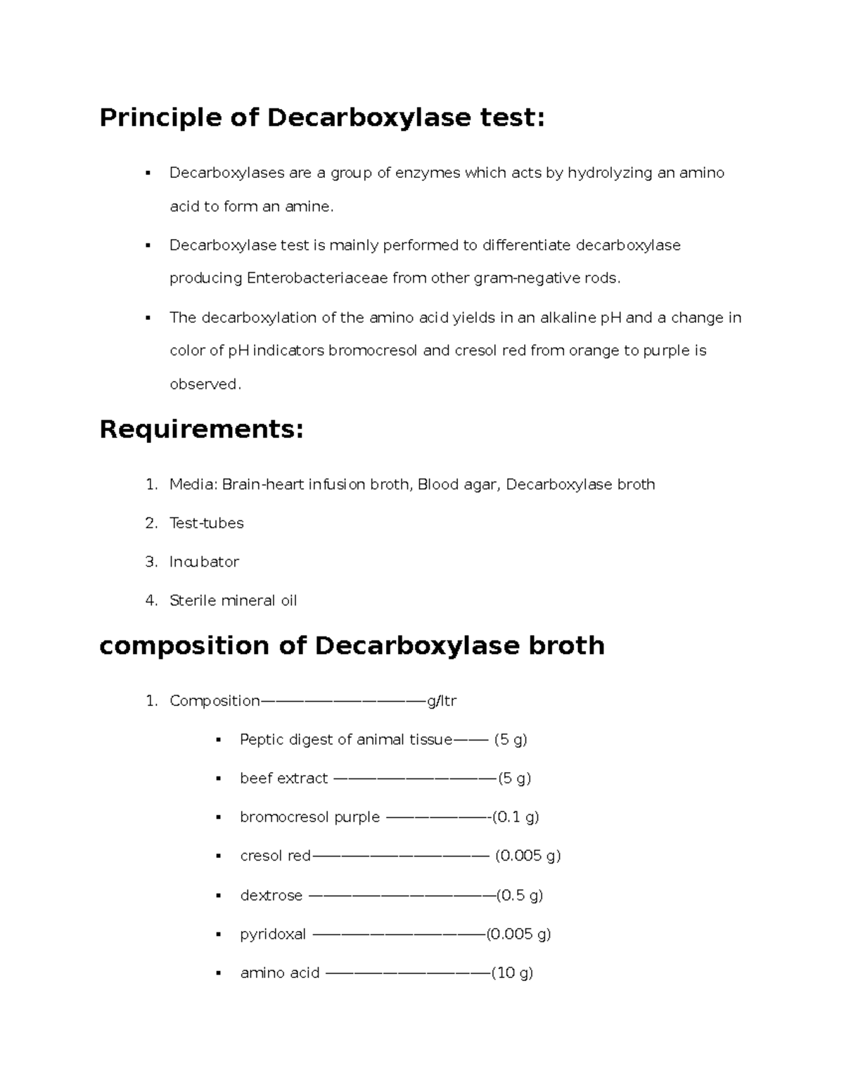 Biology Science 194 - Principle of Decarboxylase test: Decarboxylases ...