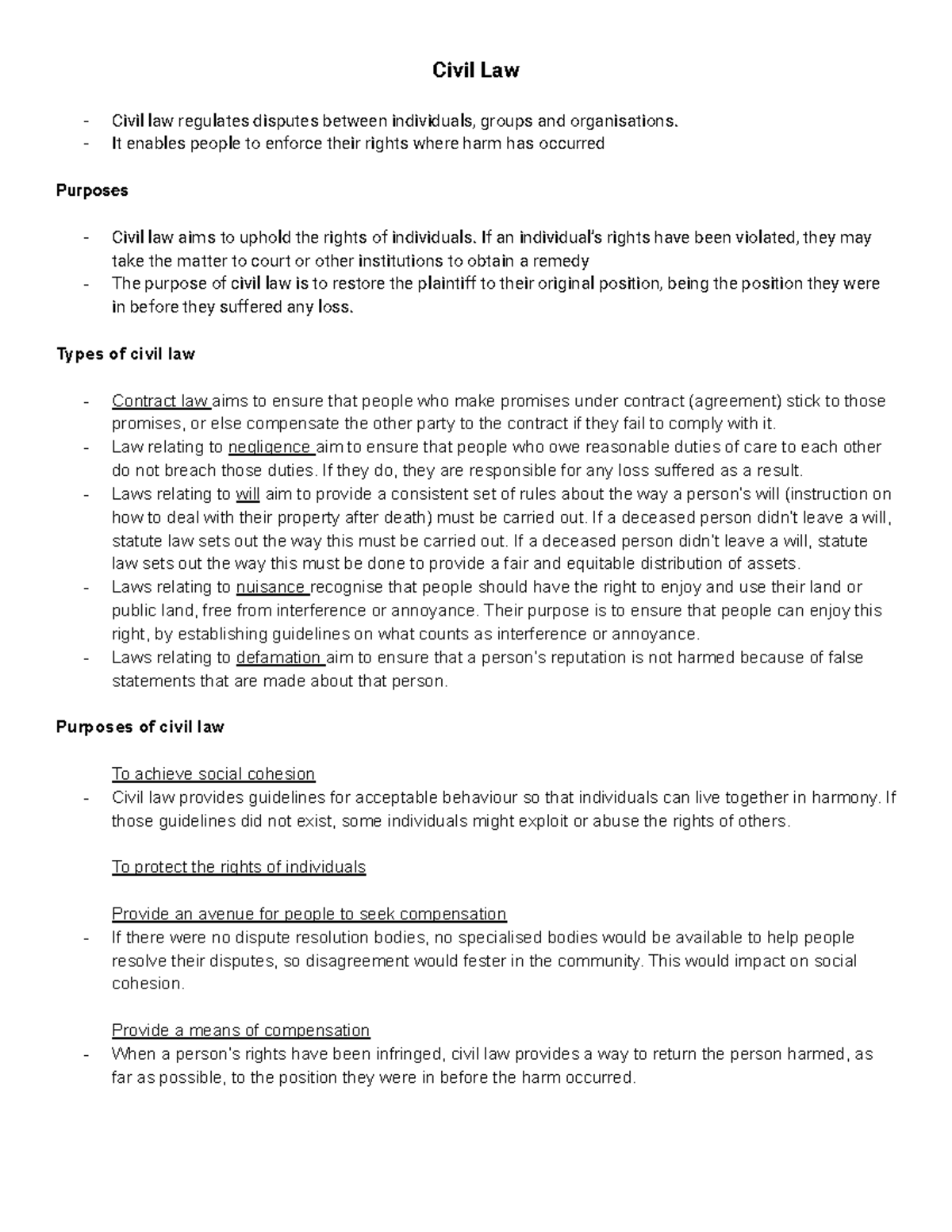 Civil Law -Unit One - Civil Law Civil law regulates disputes between ...