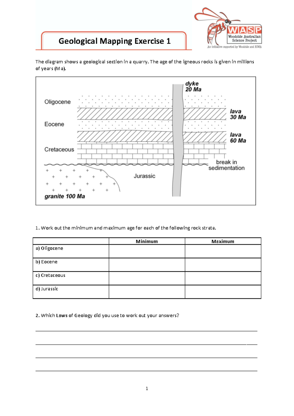 Geological Mapping Exercise 1 - The age of the igneous rocks is given ...