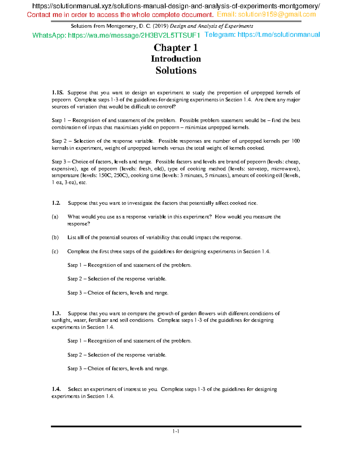 Solution Manual Design and Analysis of Experiments 10th edition by ...