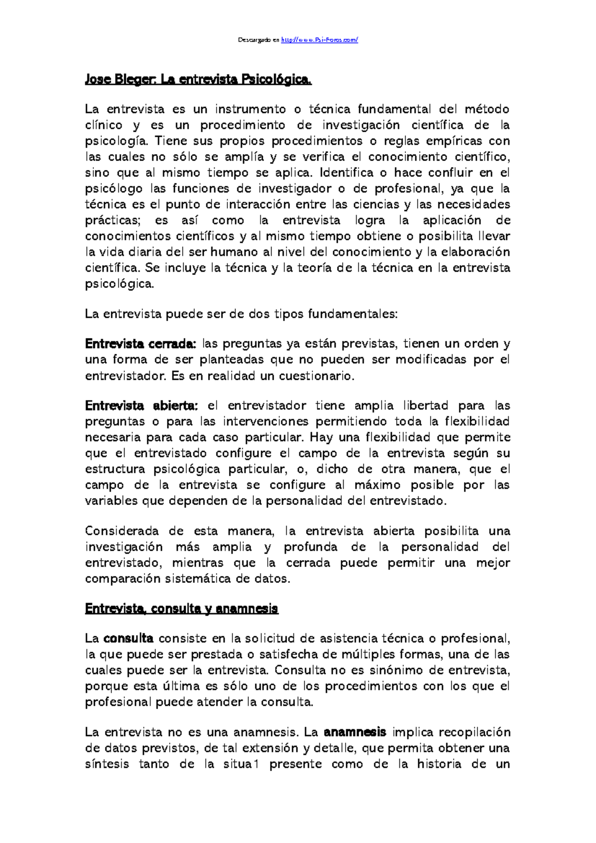 LA Entrevista Psicologica-Jose Bleger - Jose Bleger: La entrevista ...