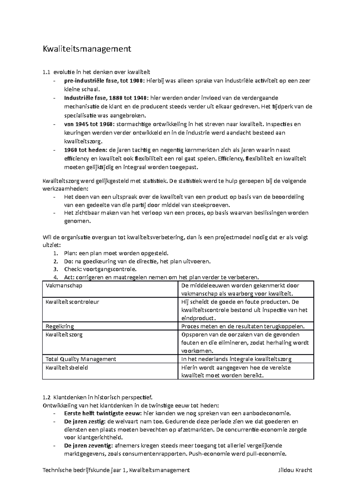 Kwaliteitsmanagement samenvatting - Kwaliteitsmanagement 1 evolutie in ...