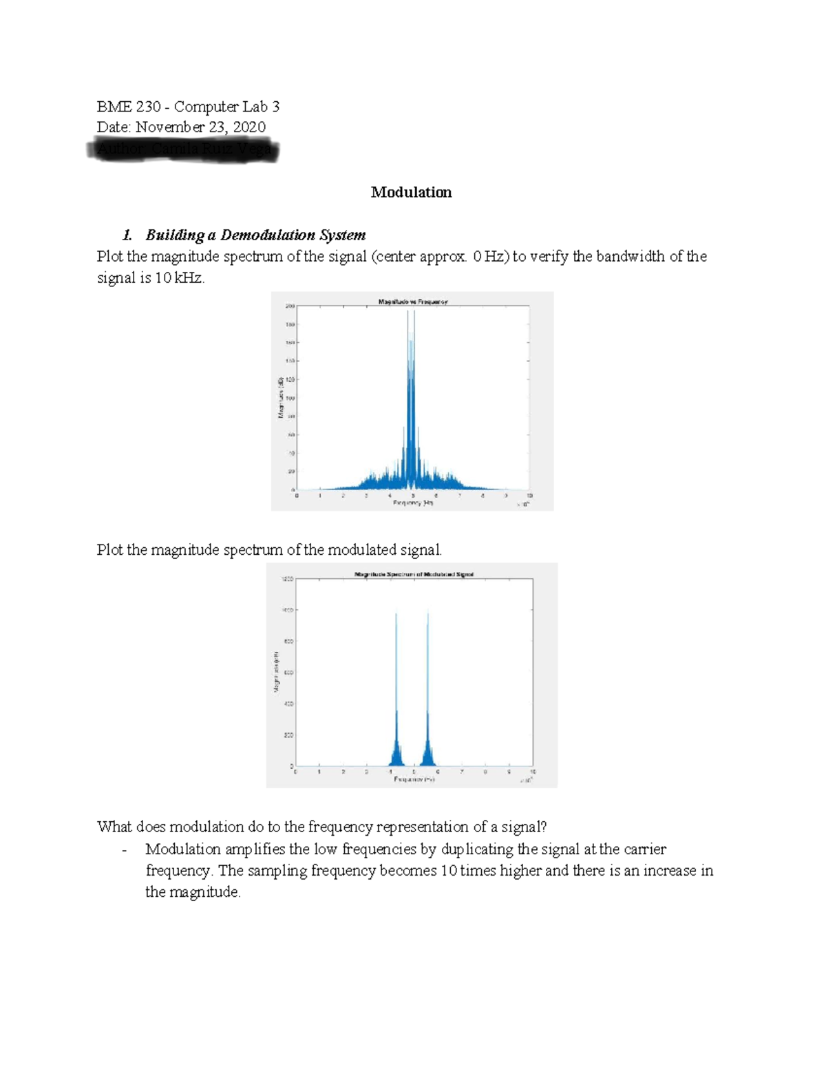 Computer Lab 3 - Building a Demodulation System Plot the magnitude ...