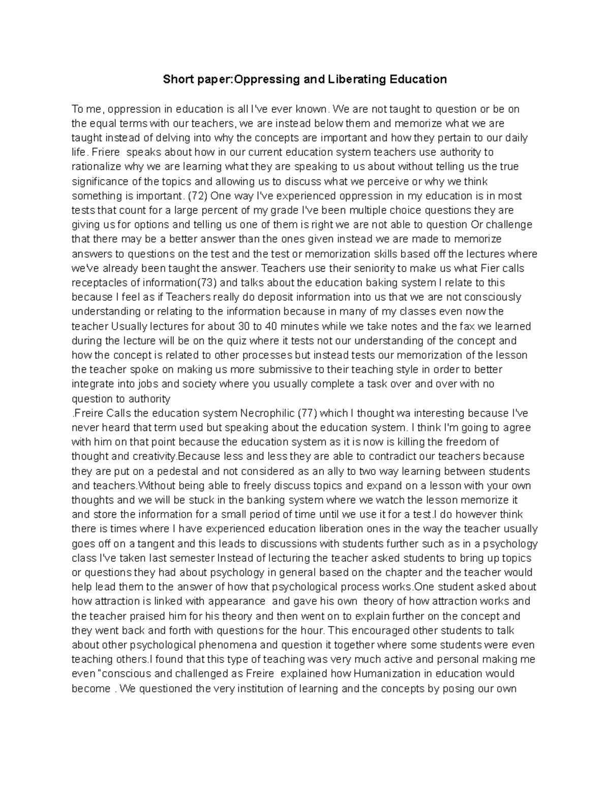 Short paper one - this is my papwe - Short paper:Oppressing and ...