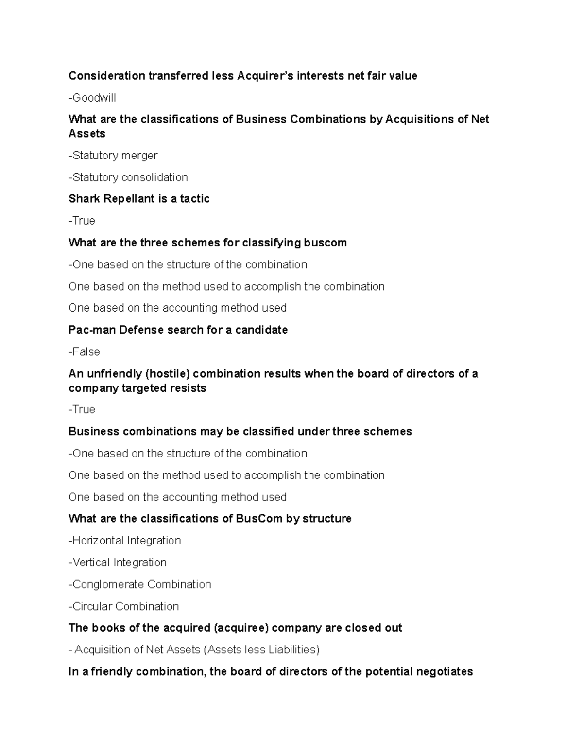 Lecture Notes about business - Consideration transferred less Acquirer ...