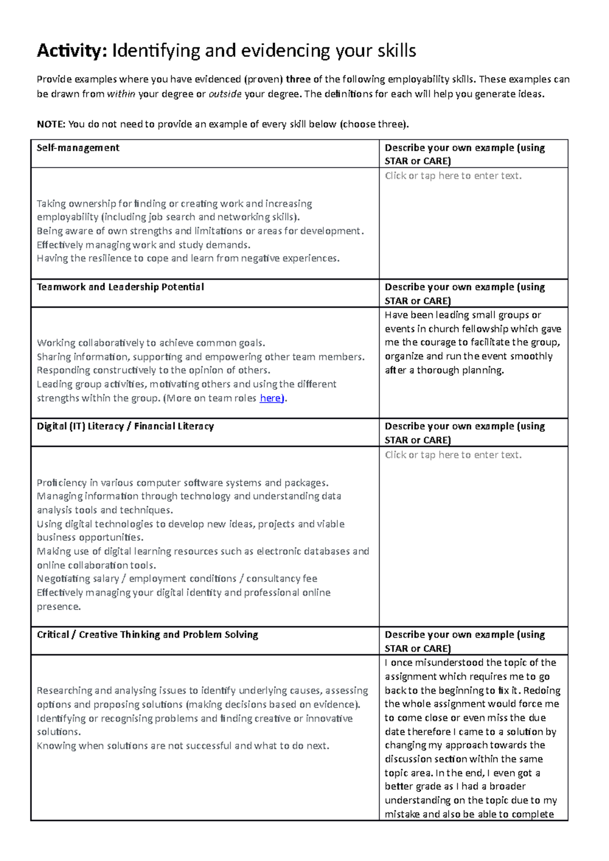 Boost your Employability Activity 3 - Activity: Identifying and ...