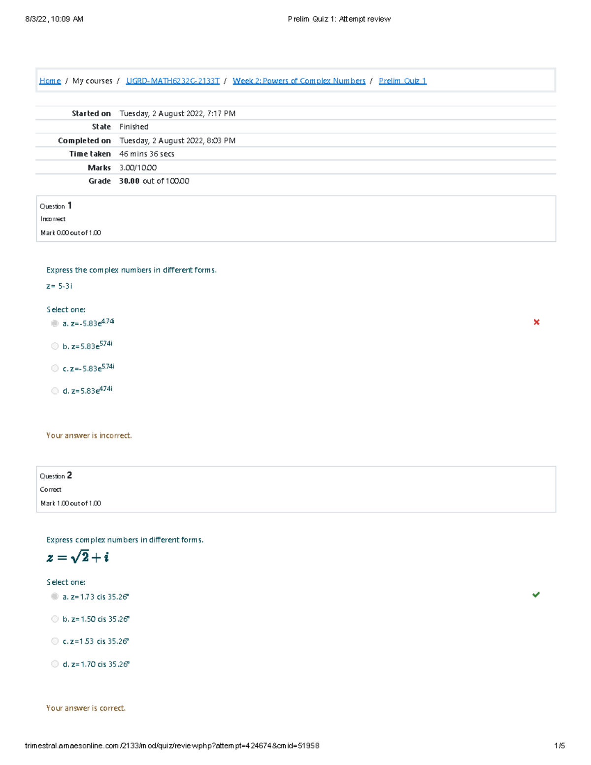 Prelim Quiz 1 Attempt review - 10:09 AM Prelim Quiz 1: Attempt review Home My courses Week 2 ...