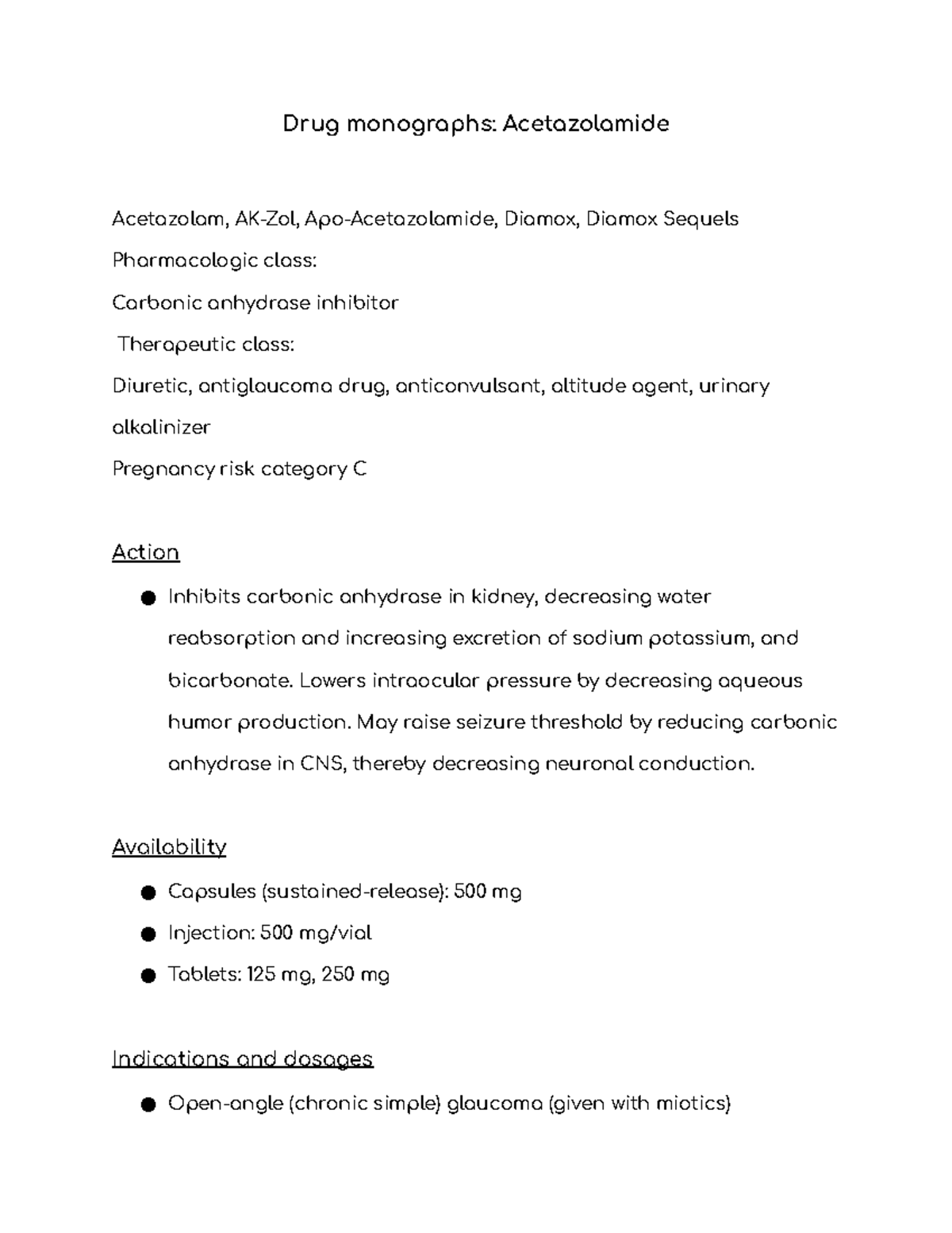 Drug monographs Acetazolamide - Drug monographs: Acetazolamide ...