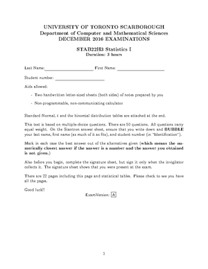 Tutorial 1 worksheet with answers - TUTORIAL WORKSHEET 1 STAB23 ...