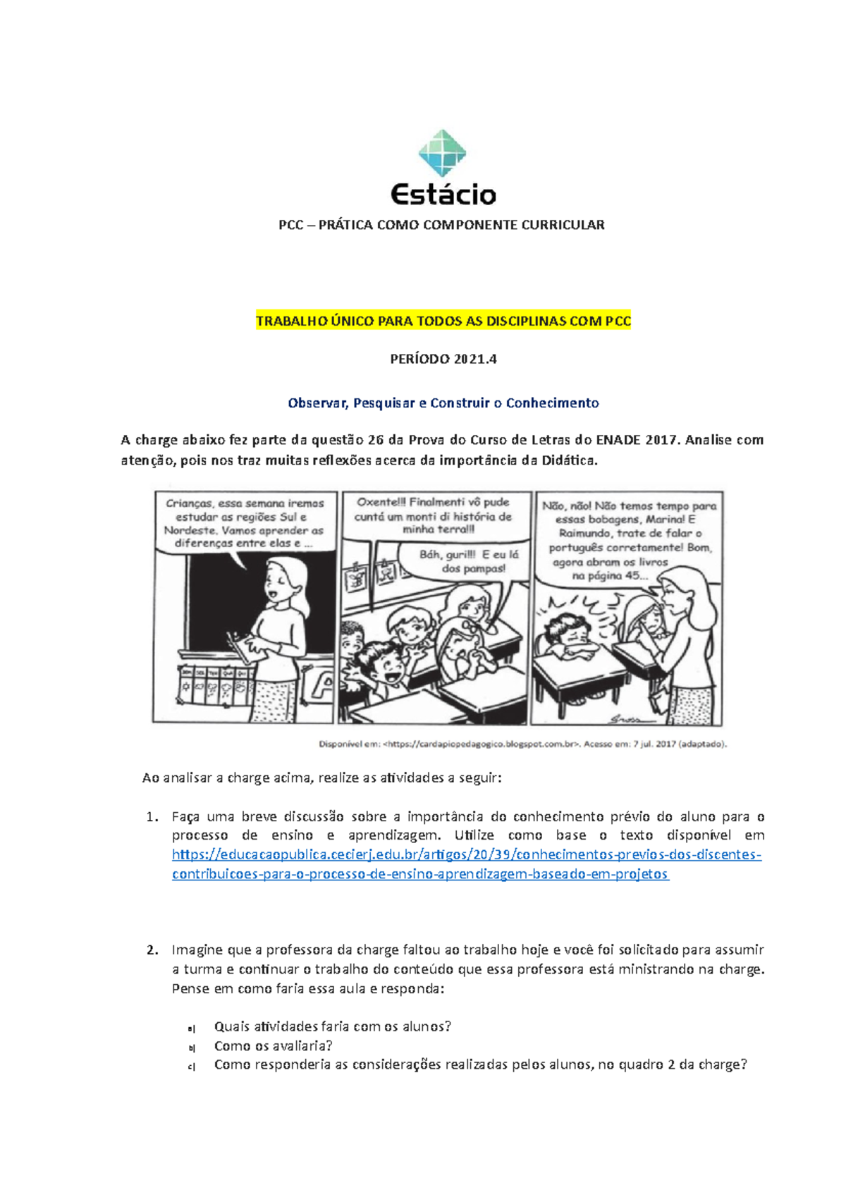 PCC Único como componente curricular - PCC – PRÁTICA COMO COMPONENTE ...