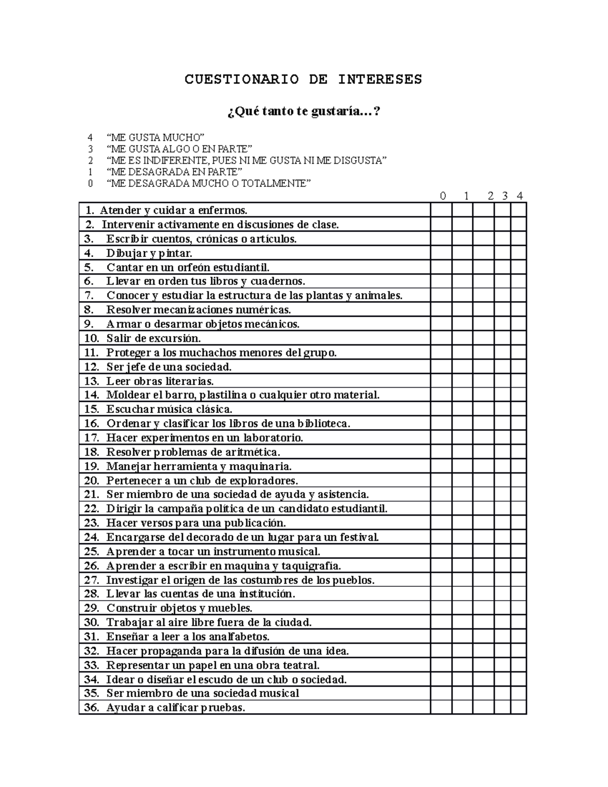Cuestionario DE Intereses - CUESTIONARIO DE INTERESES ¿Qué tanto te ...
