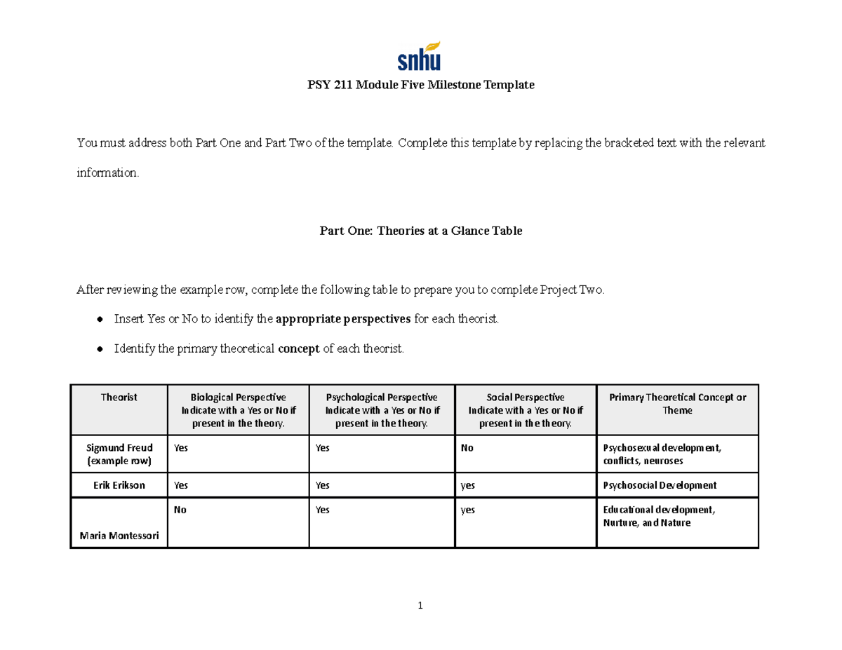 PSY 211 Module Five Milestone - Complete this template replacing the ...