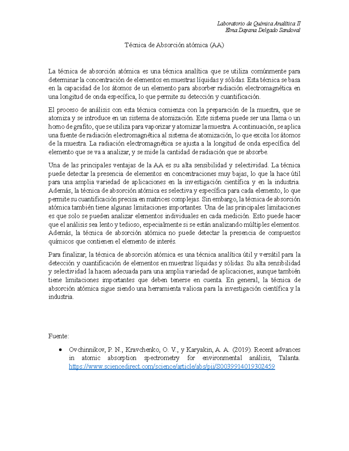Técnica de Absorción atómica - Laboratorio de Química Analítica II Elma ...