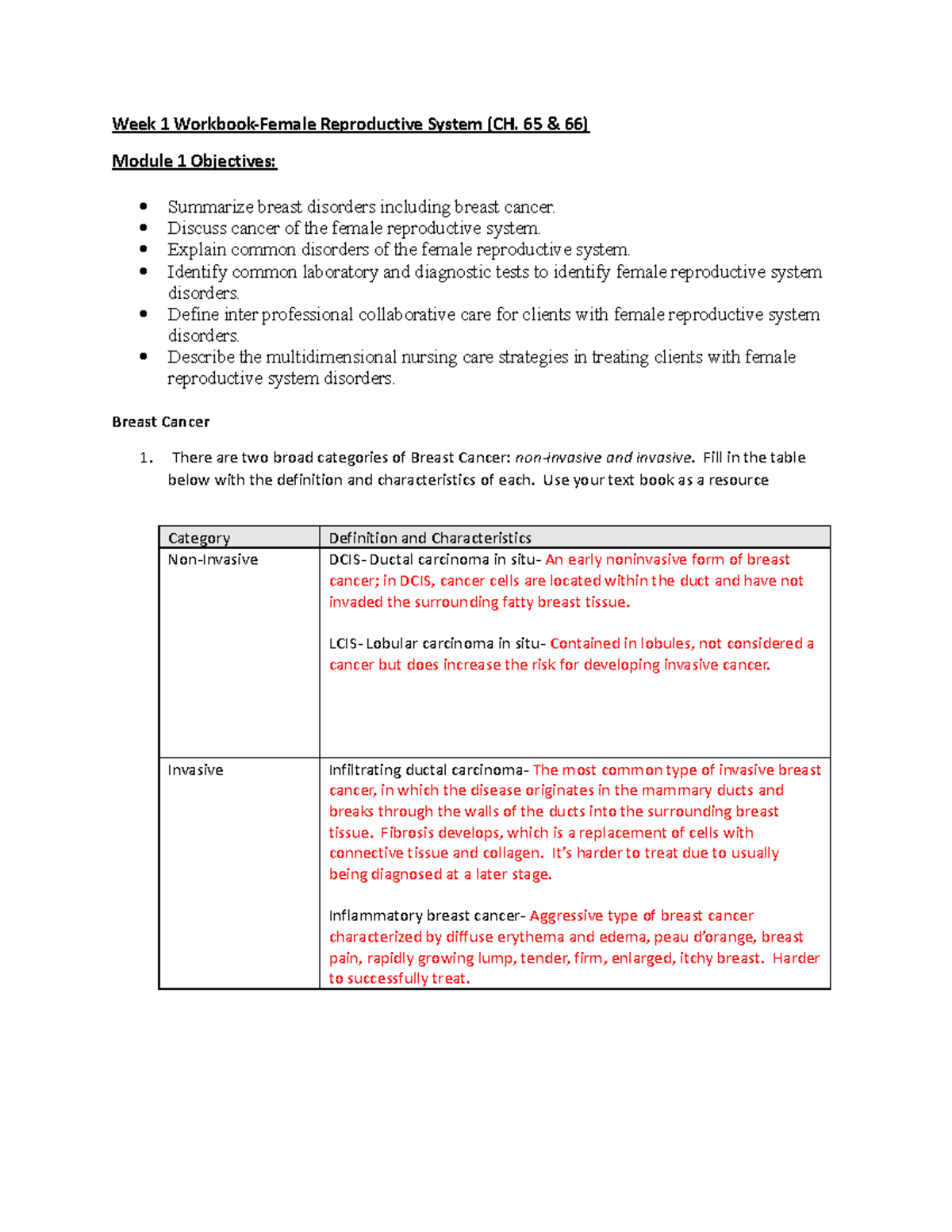 Week 1 Workbook - lecture notes - Week 1 Workbook-Female Reproductive ...