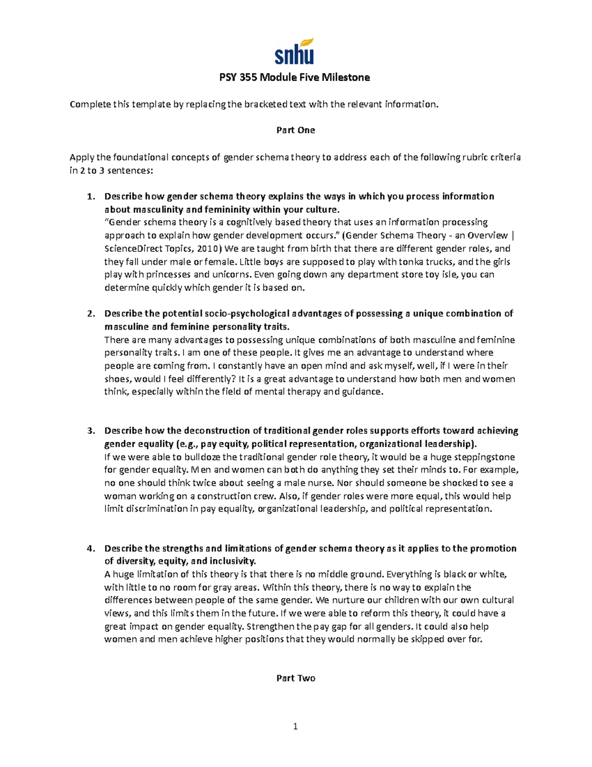 PSY 355 Module Five Milestone - PSY 355 - SNHU - Studocu