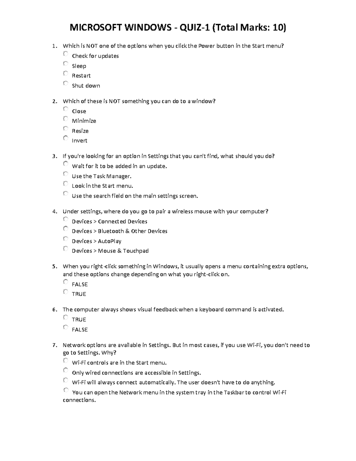 Quiz-1 on Day 3 (questions from Day 1 and 2) - MICROSOFT WINDOWS - QUIZ ...