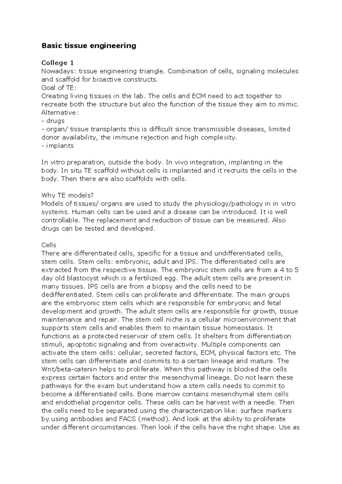 Basic tissue engineering - Basic tissue engineering College 1 Nowadays ...