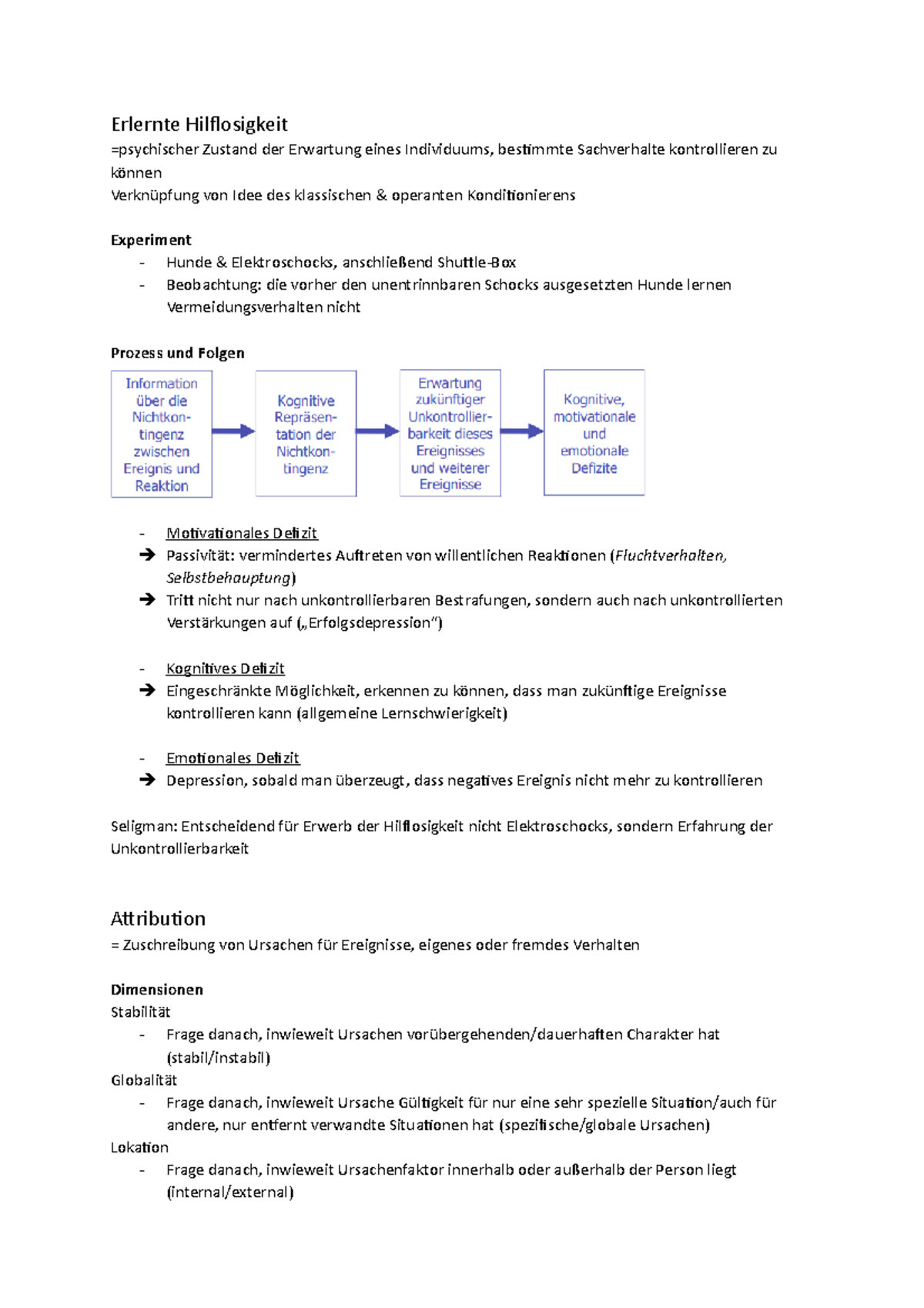5. Erlernte Hilflosigkeit - Erlernte Hilflosigkeit =psychischer Zustand ...