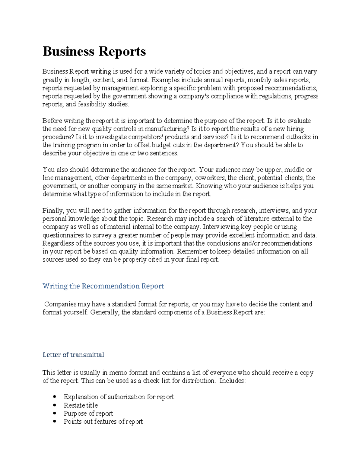 EN206 Format Recommendation Report 10 - Business Reports Business ...