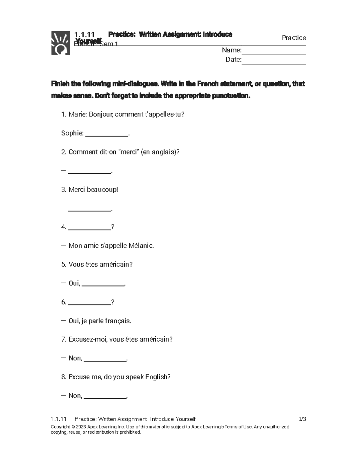 1.1.11 Practice - Written Assignment Introduce Yourself (Practice ...