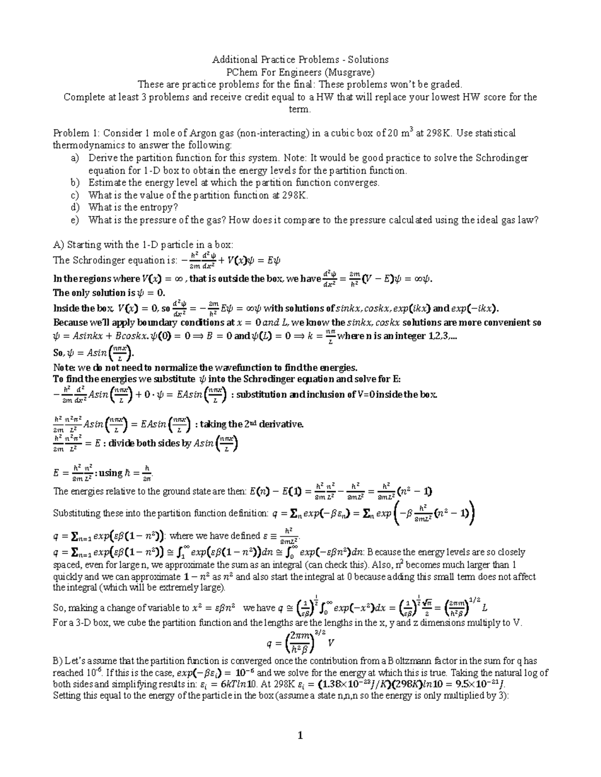 CHEN 4521 HW10 with Solution - Additional Practice Problems - Solutions ...