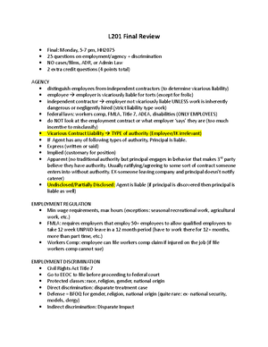 L201 EXAM 1 Review Sheet Final Draft - ***** DISCLAIMER***** This sheet ...