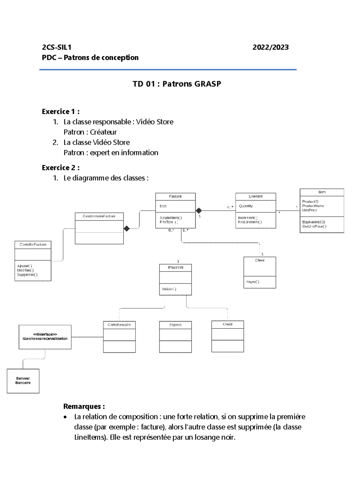 TD1 solutions - merci - 2CS-SIL1 2022/ PDC – Patrons de conception TD 01 : Patrons GRASP ...