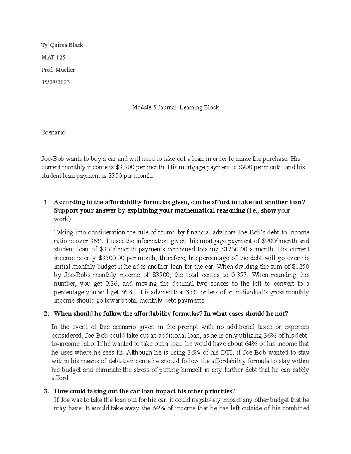 Module 5 Journal Entry - Ty’Quirea Black MAT- Prof. Mueller 05/29 ...