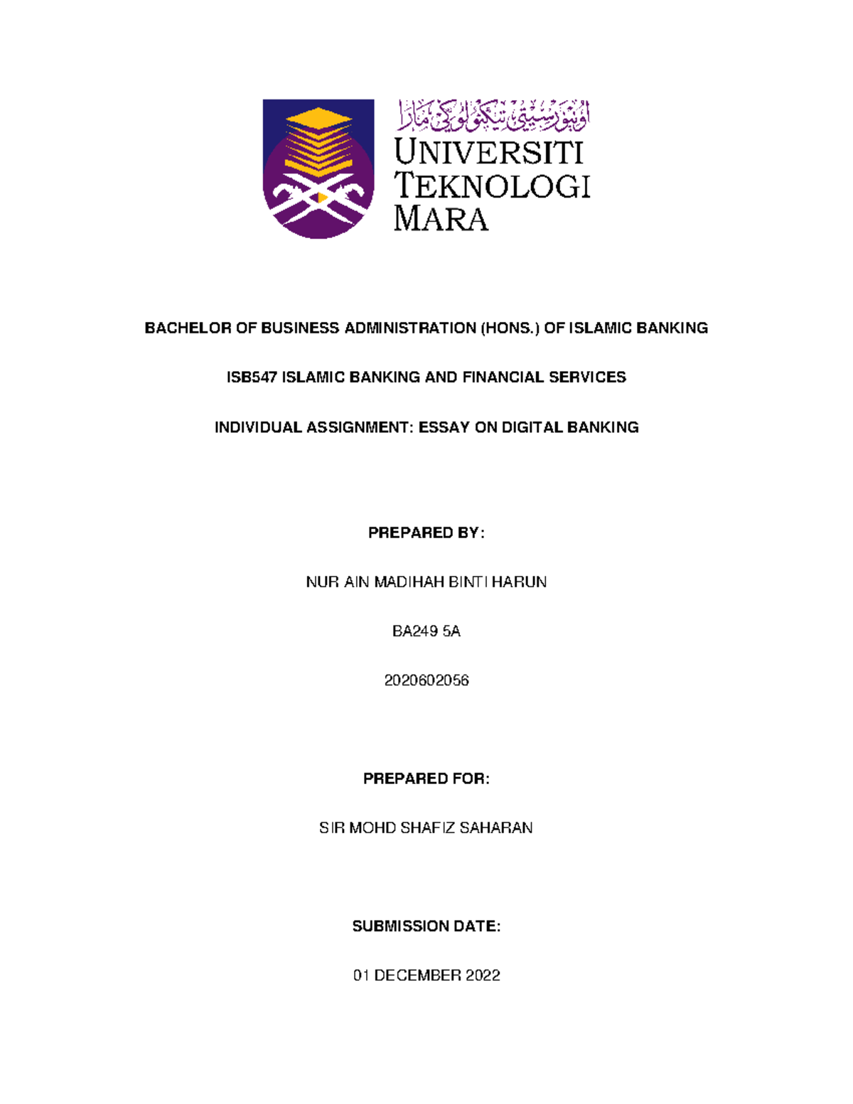 Assignment 2 ISB547 Digital Banking - BACHELOR OF BUSINESS ...