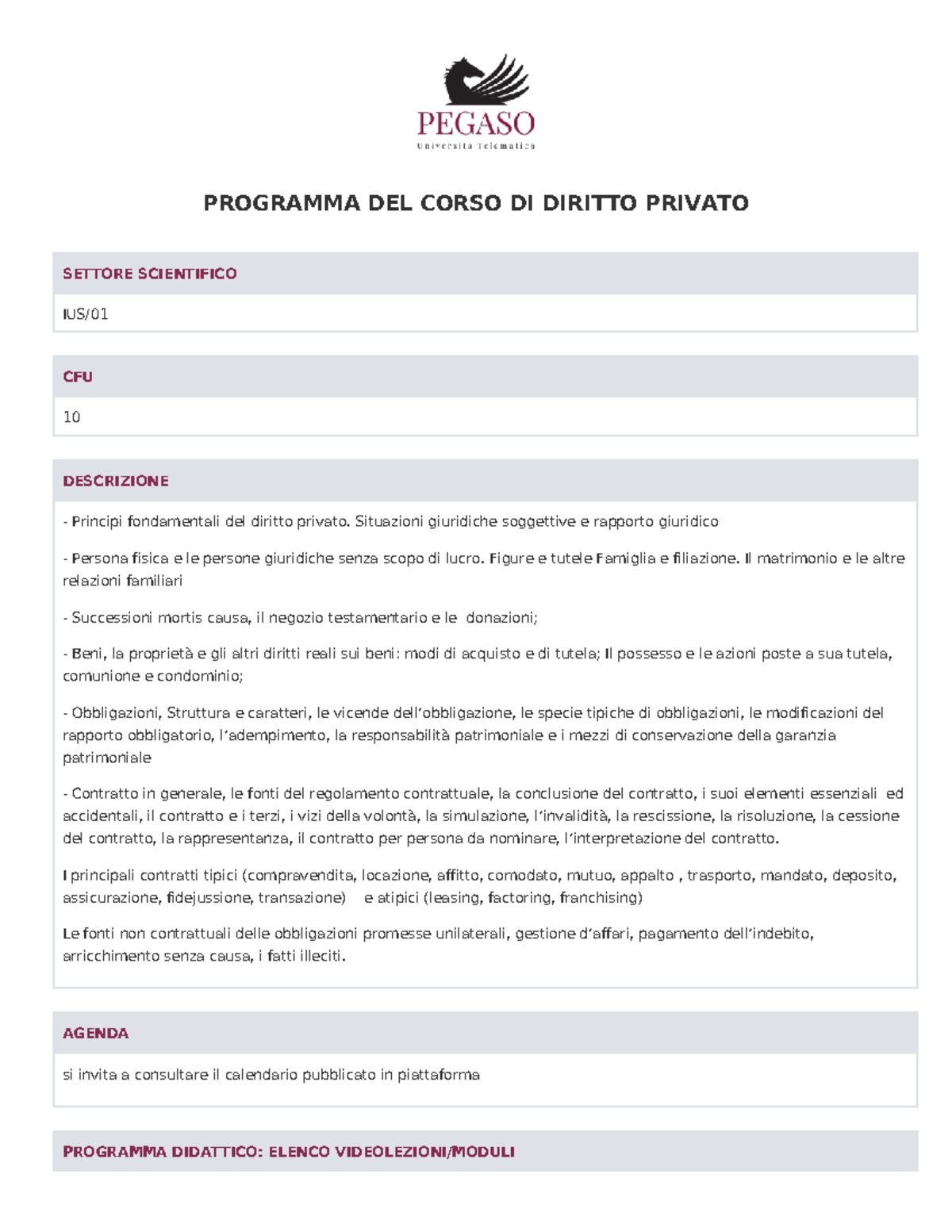 Programma-0601610 IUS01 - PROGRAMMA DEL CORSO DI DIRITTO PRIVATO ...