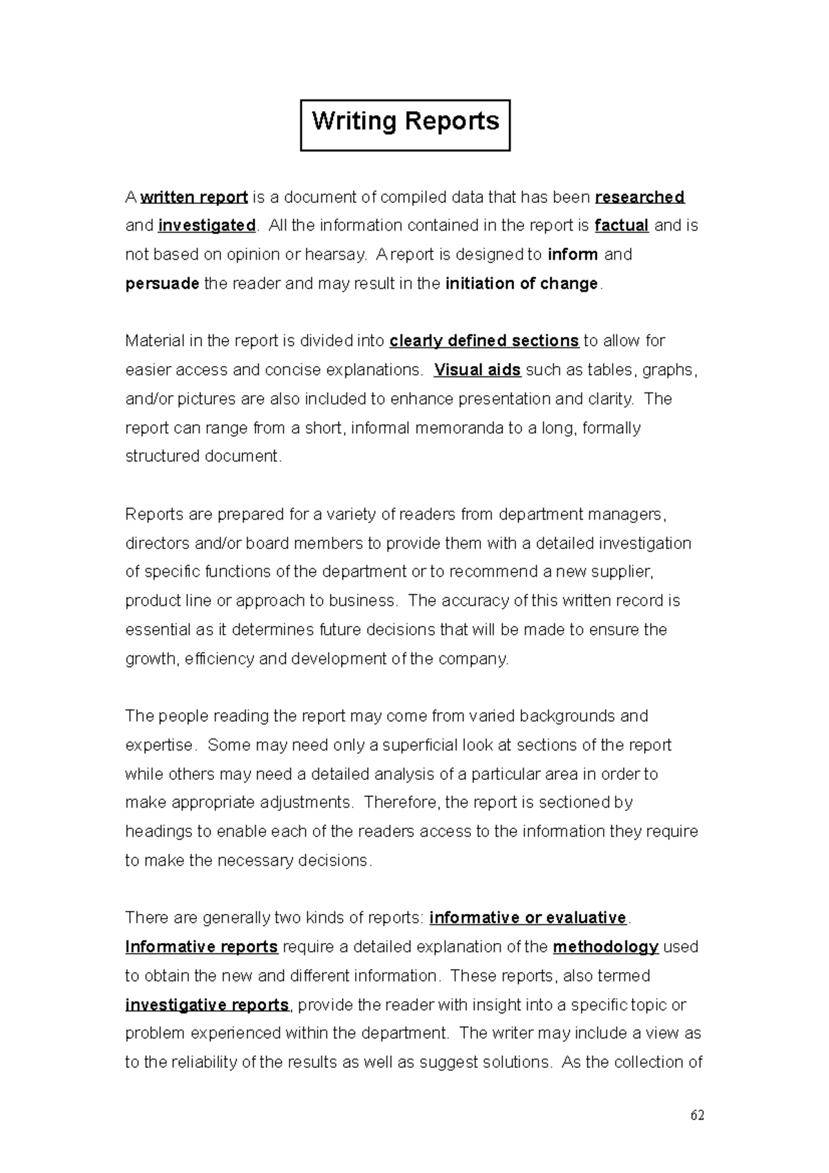 Writing Reports - Lecture notes 6 - A written report is a document of ...