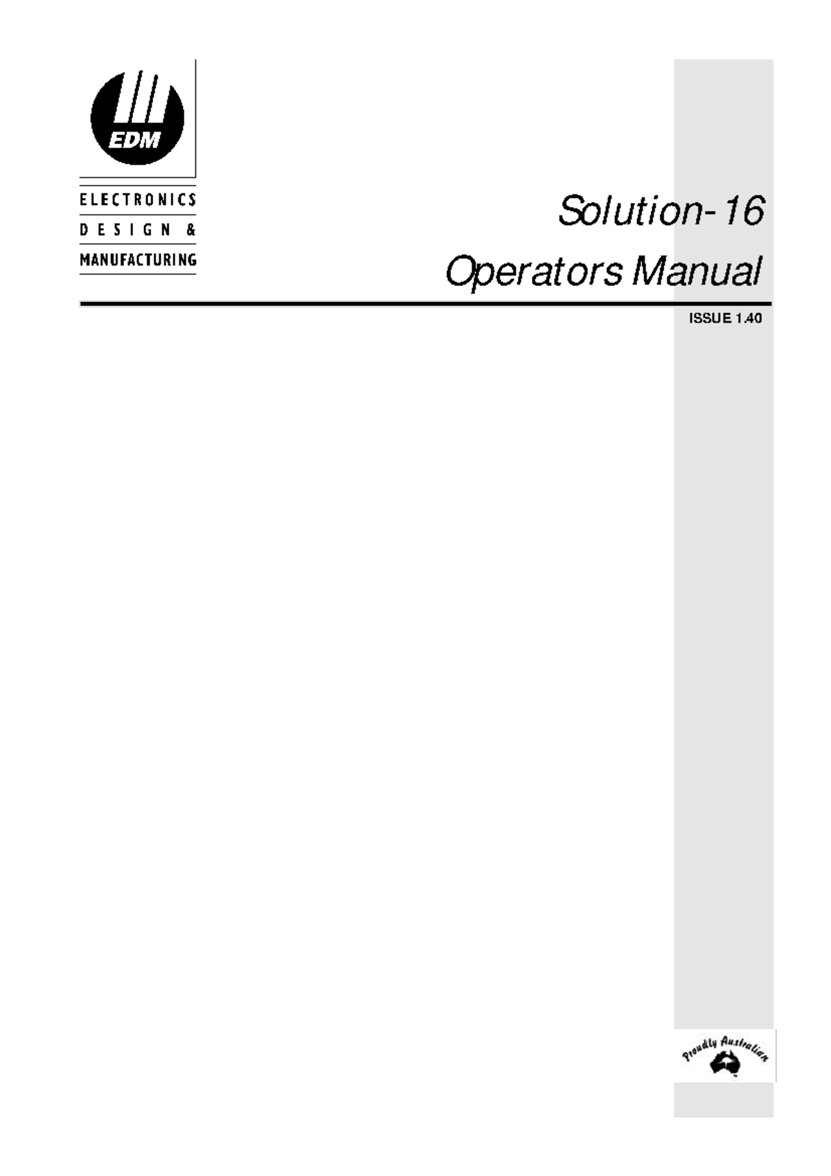 Solution 16 User Manual - Solution- 16 Operators M anual ISSUE 1. Table ...