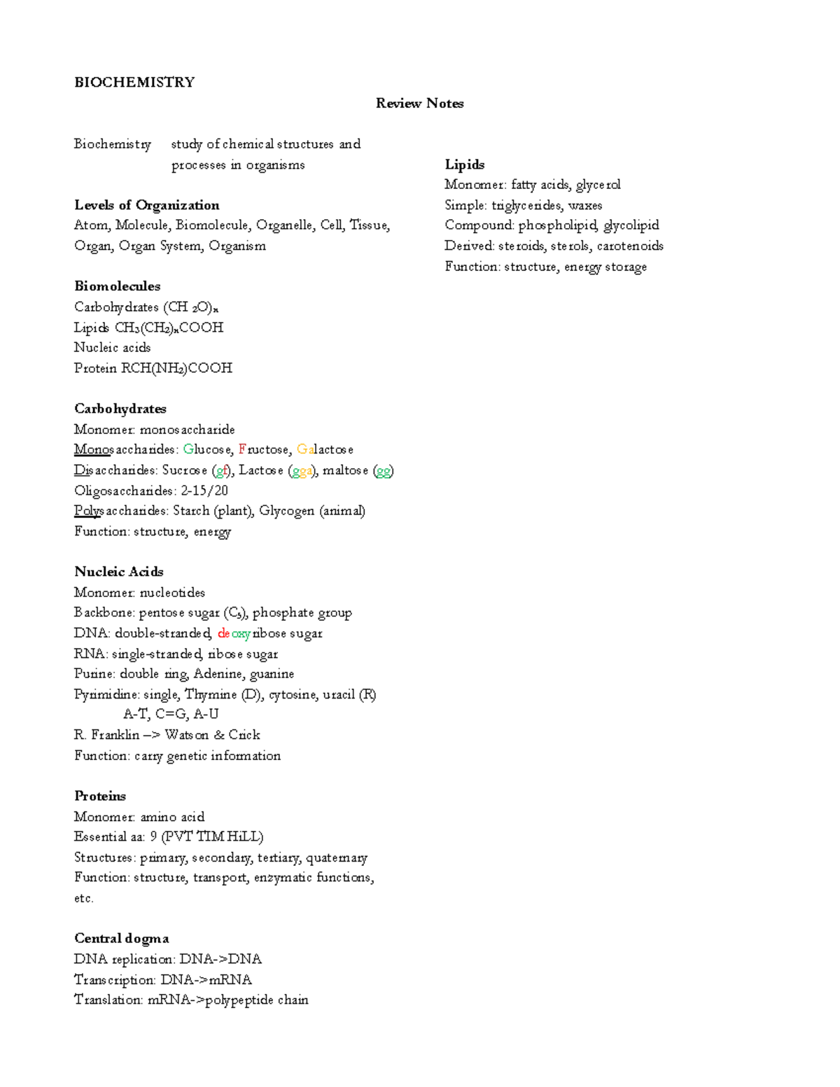 Biochemistry-review - It will help you. - BIOCHEMISTRY Review Notes ...