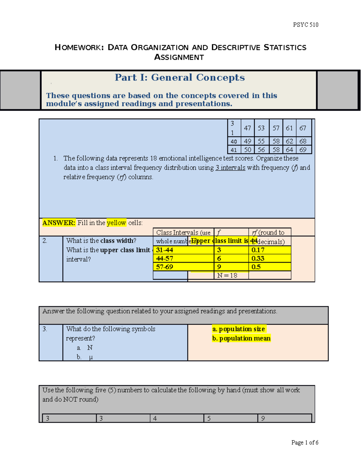 HW4_______510B01 - HOMEWORK: DATA ORGANIZATION AND DESCRIPTIVE STATISTICS ASSIGNMENT Part I ...