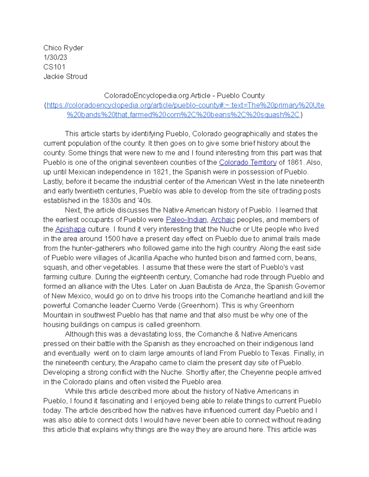 Chicano studies notes - Chico Ryder 1/30/ CS Jackie Stroud ...