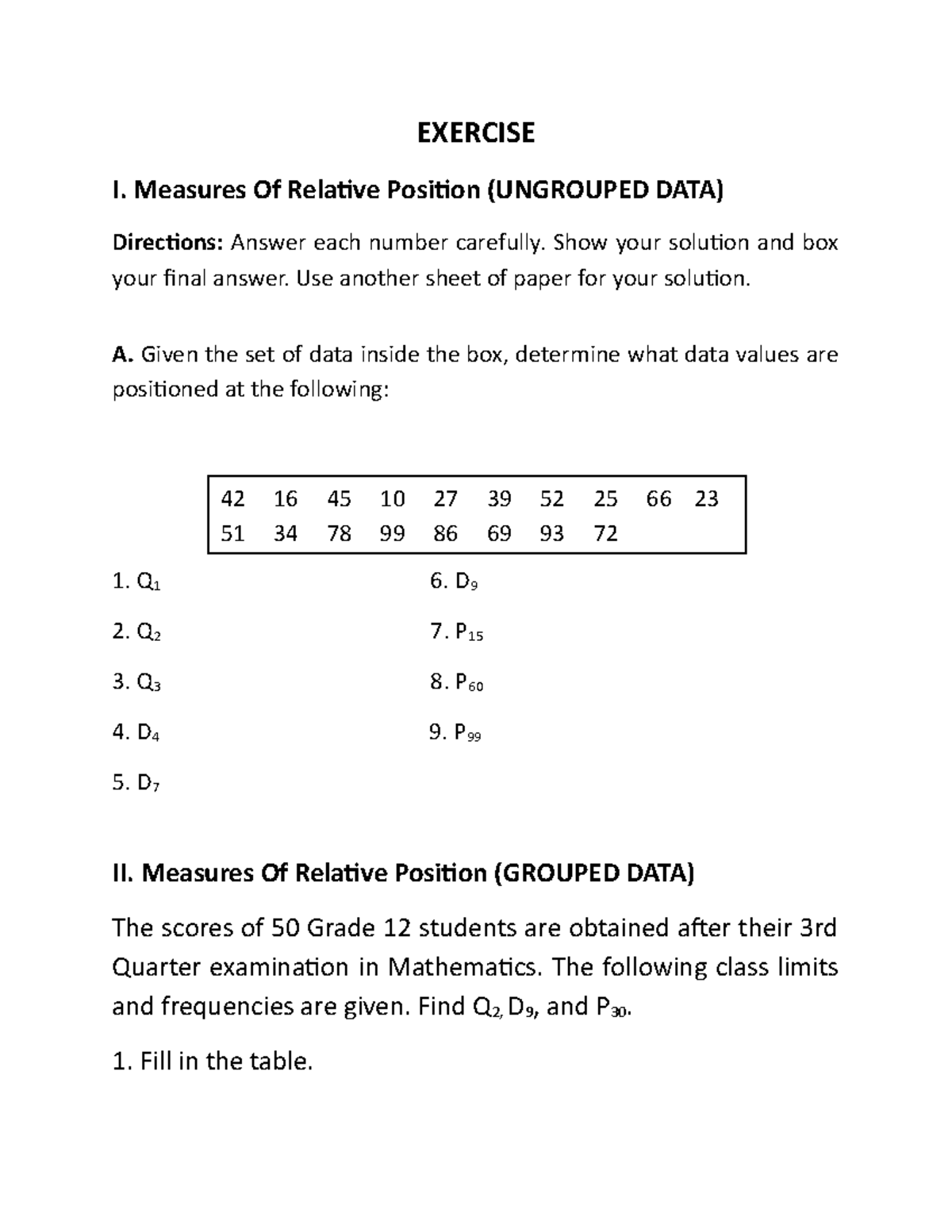 Exercise(Topic 3)-WPS Office - EXERCISE I. Measures Of Relative ...